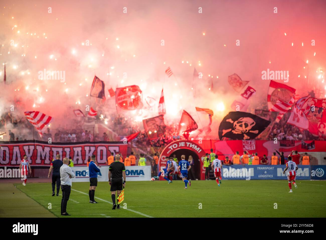 Red Star Football fans with torches and flags during Eternal soccer ...