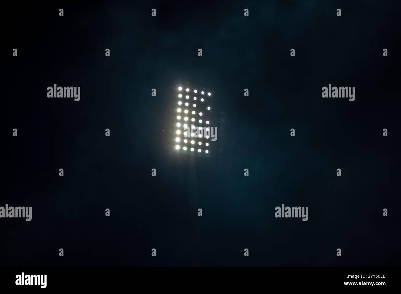 Soccer stadium lights reflectors with smoke and fog. Football field ...