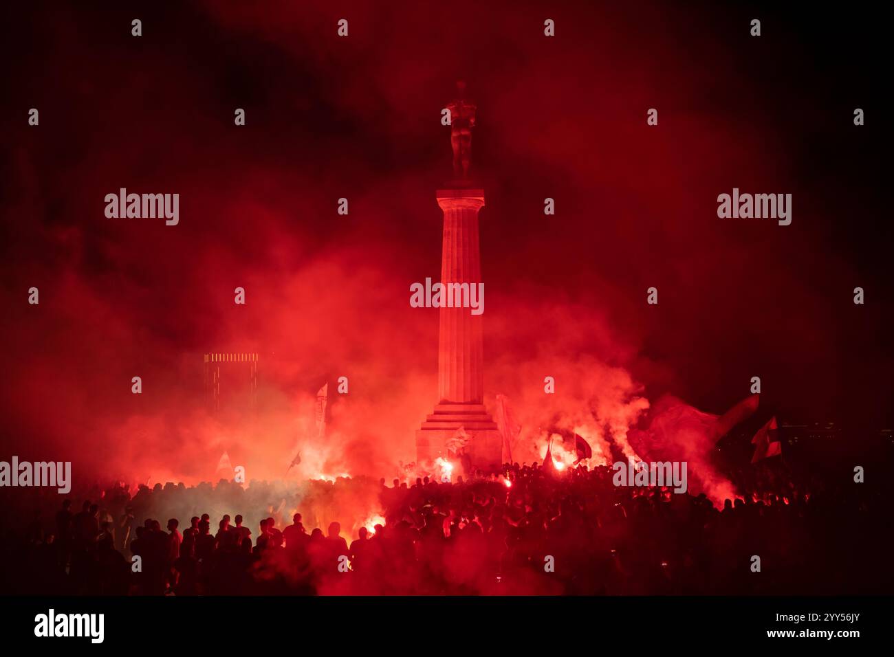 Red Star Football fans with torches and flags celebrating league title ...