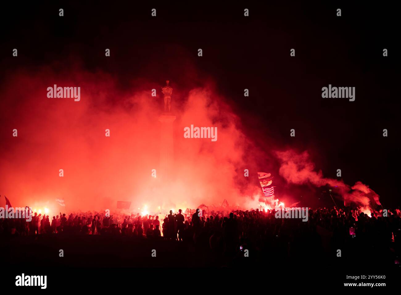 Red Star Football fans with torches and flags celebrating league title ...