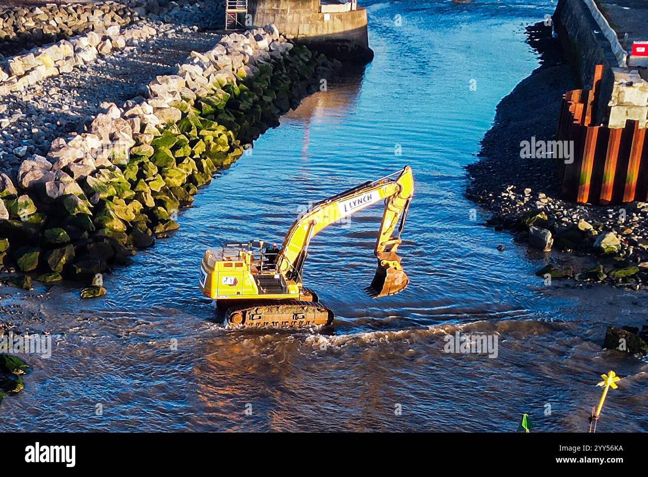The construction of the sea defense in Aberaeron West Wales UK at a ...