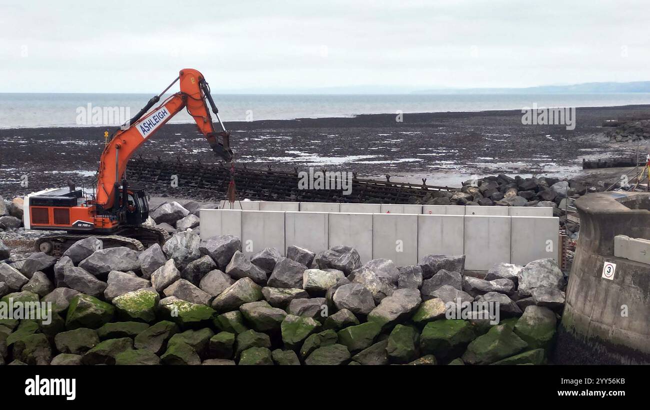 The construction of the sea defense in Aberaeron West Wales UK at a ...