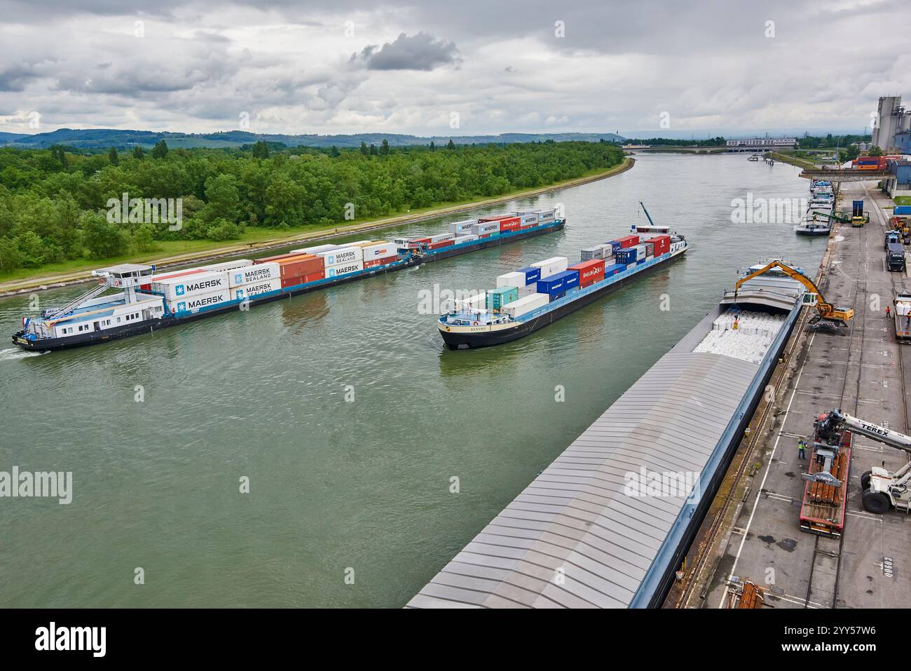Container ships at the port of Mulhouse Ottmarsheim on the Grand Canal ...