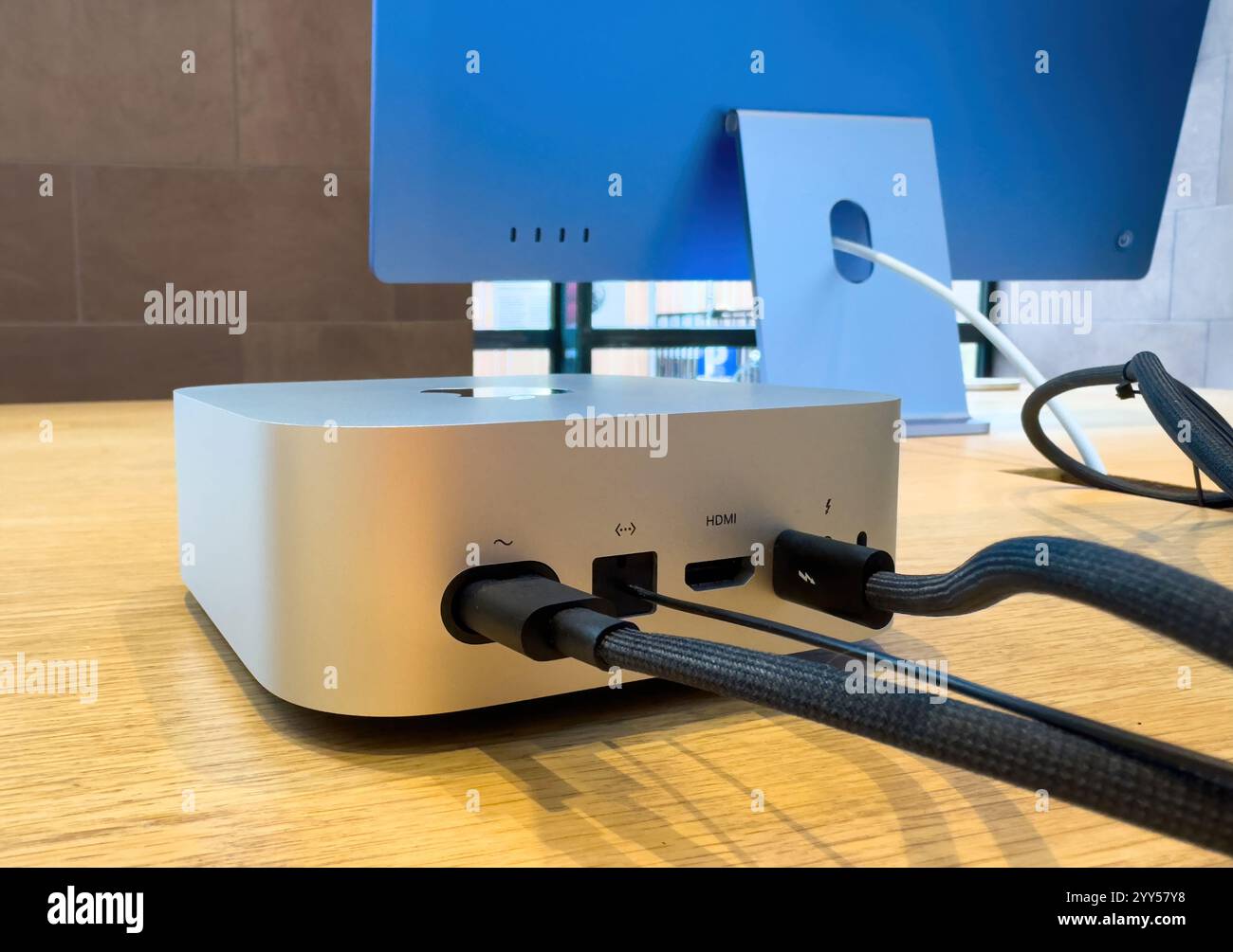 Paris, France - Dec 10, 2024: The rear view of the new Mac Mini M4 ...