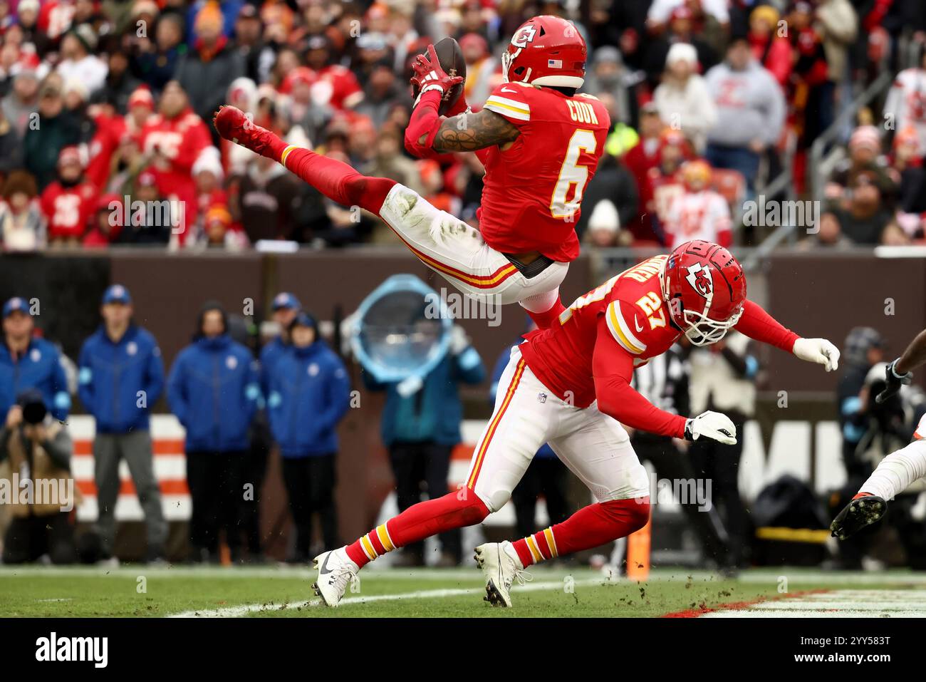 Kansas City Chiefs safety Bryan Cook (6) intercepts a pass during an ...