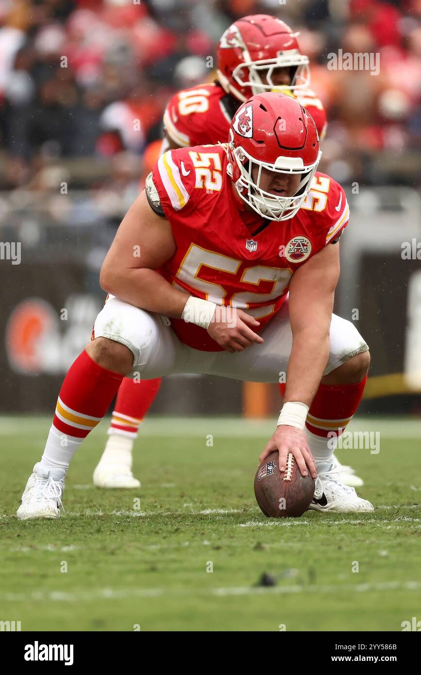Kansas City Chiefs center Creed Humphrey (52) lines up for a play ...