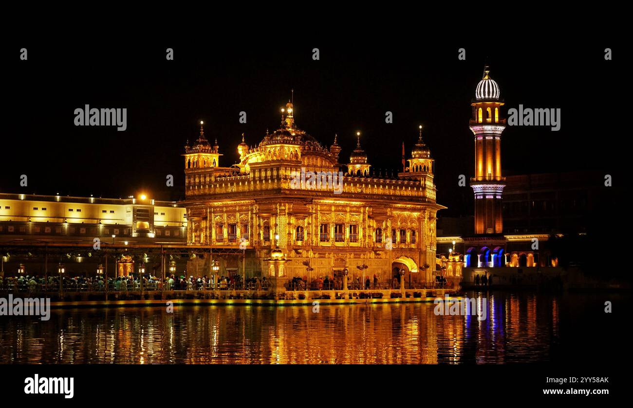 Sikh Gurudwara Golden Temple at night. Holy place of Sikhism, Amritsar ...