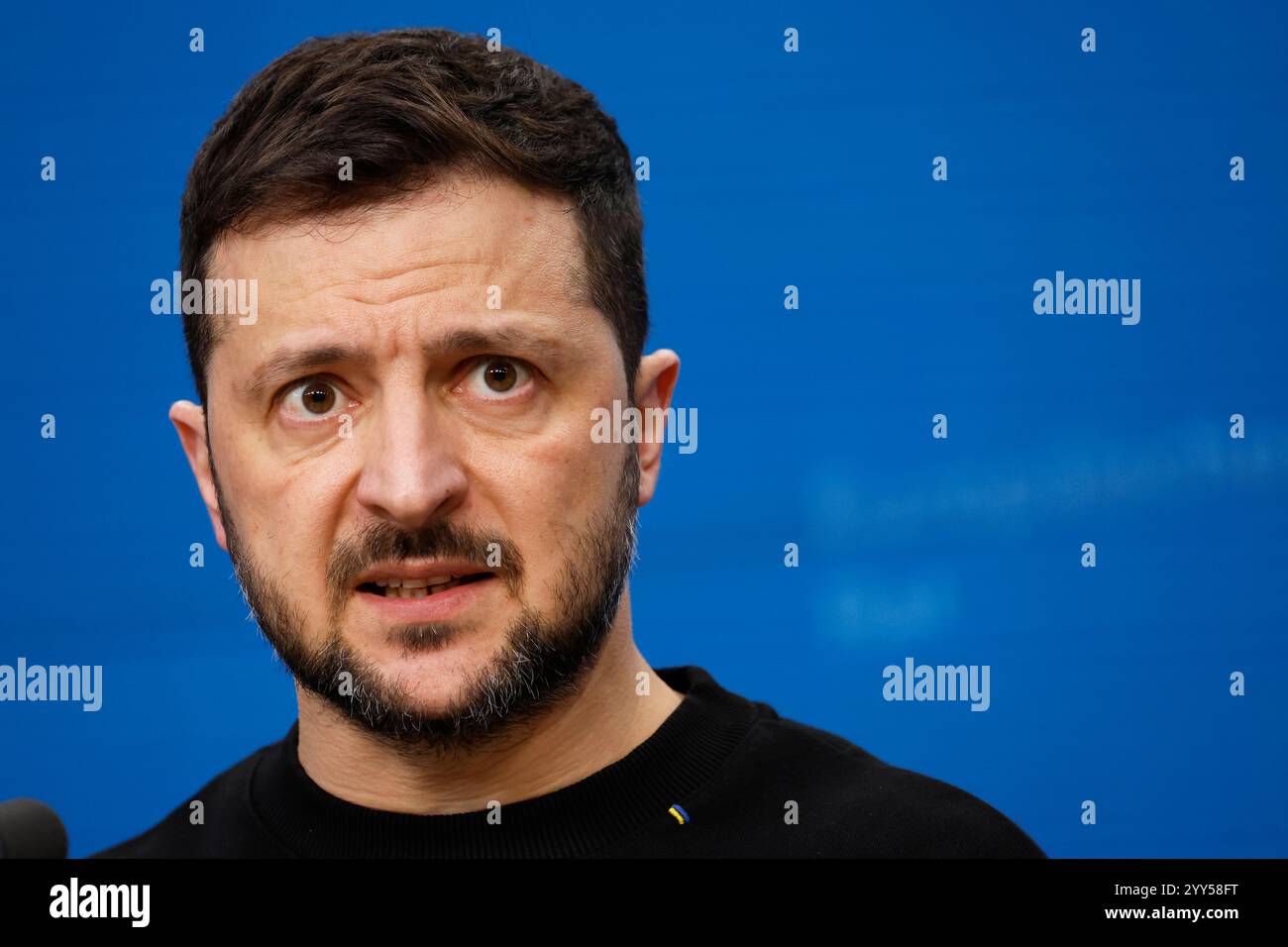 Ukraine's President Volodymyr Zelenskyy speaks addresses a media ...
