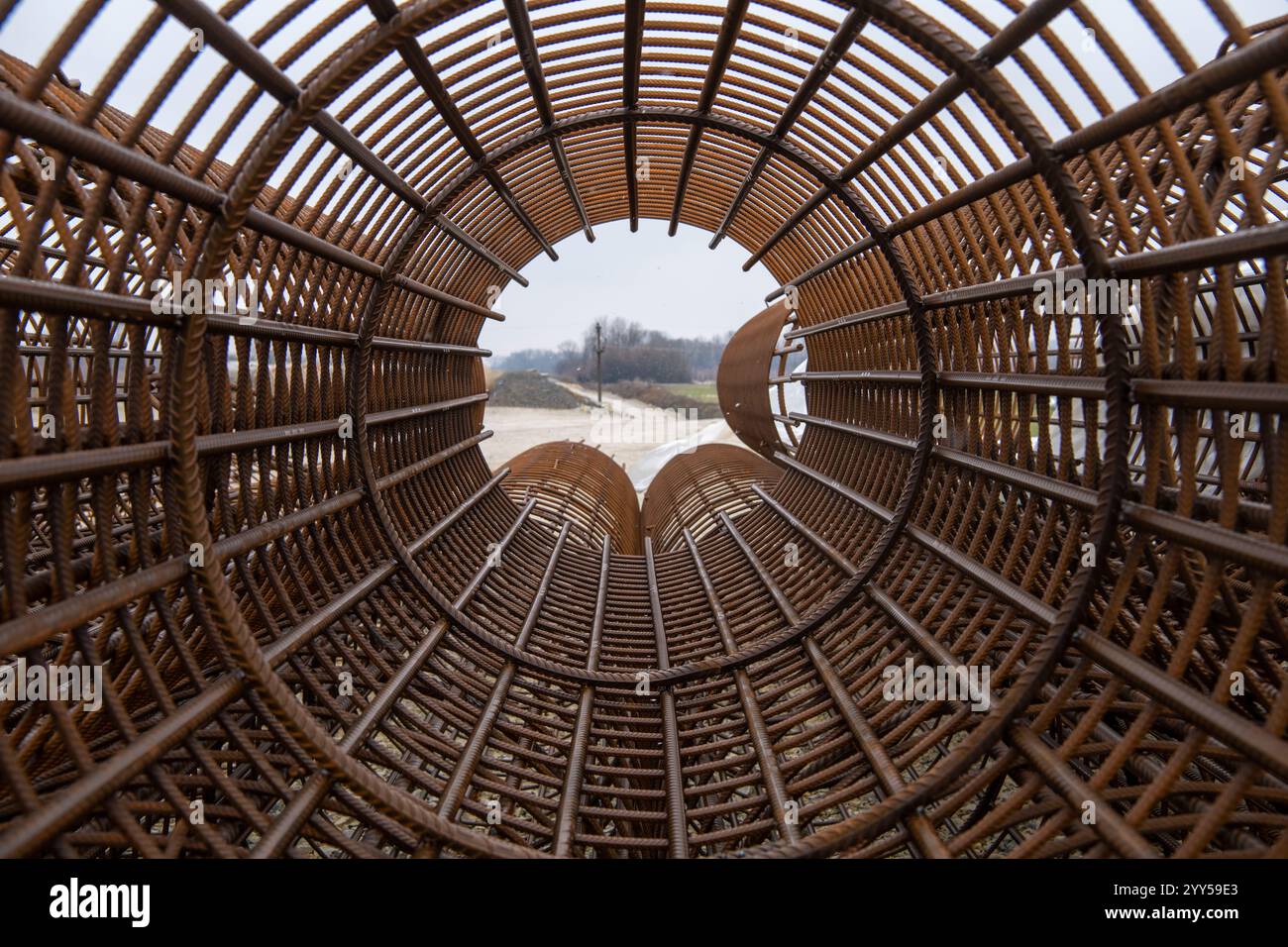 Round mesh reinforcement for columns. Rebar for concrete pillar of new ...