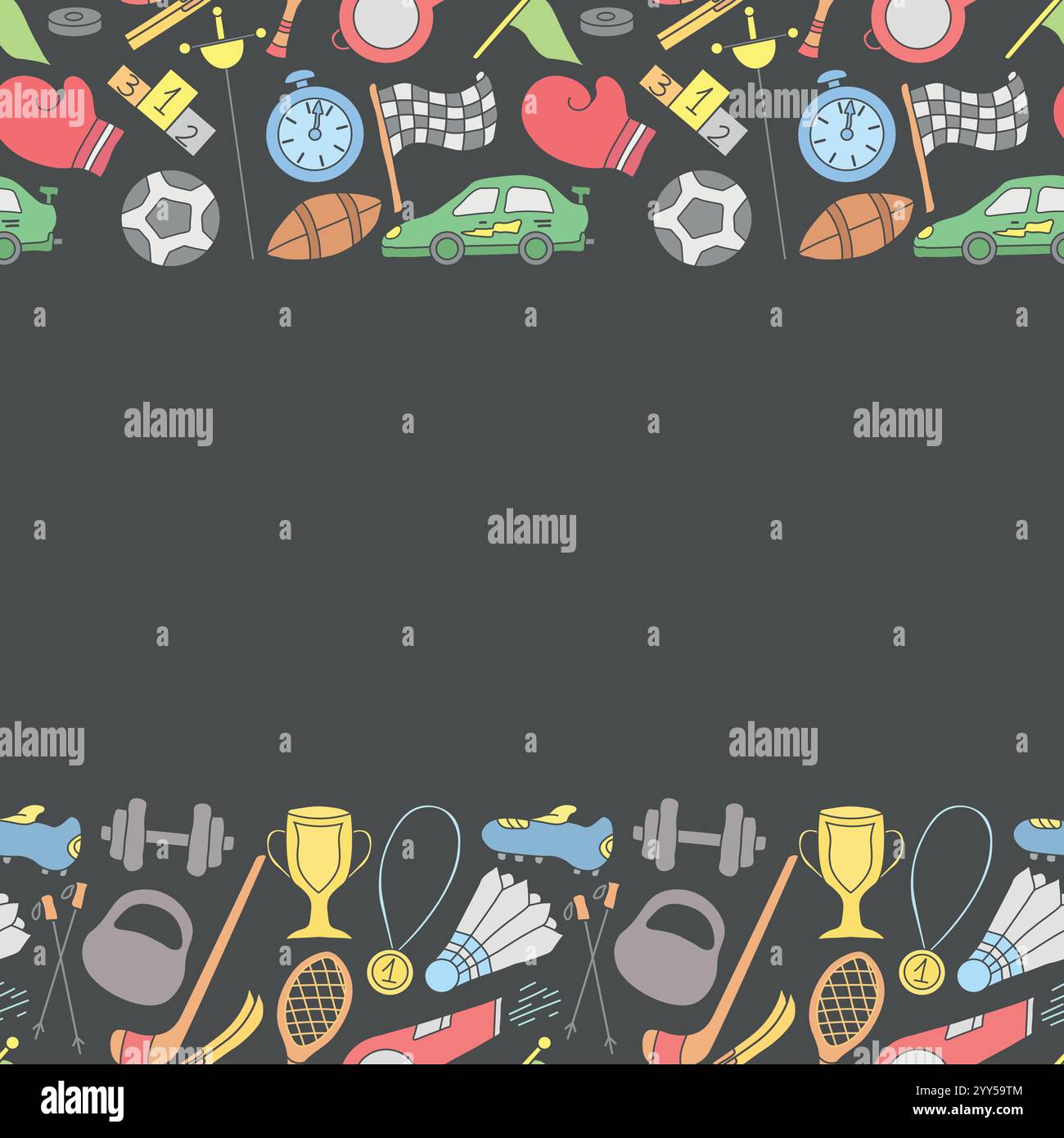 Seamless sport frame. Background with sports icons. Doodle sport ...