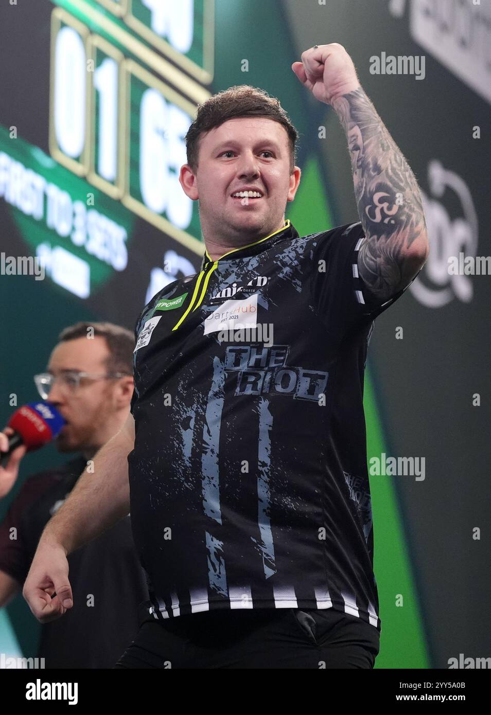 Callan Rydz celebrates winning the first round match against Romeo ...