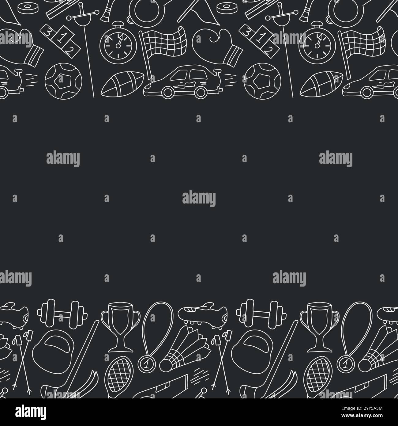 Seamless sport frame. Background with sports icons. Doodle sport ...