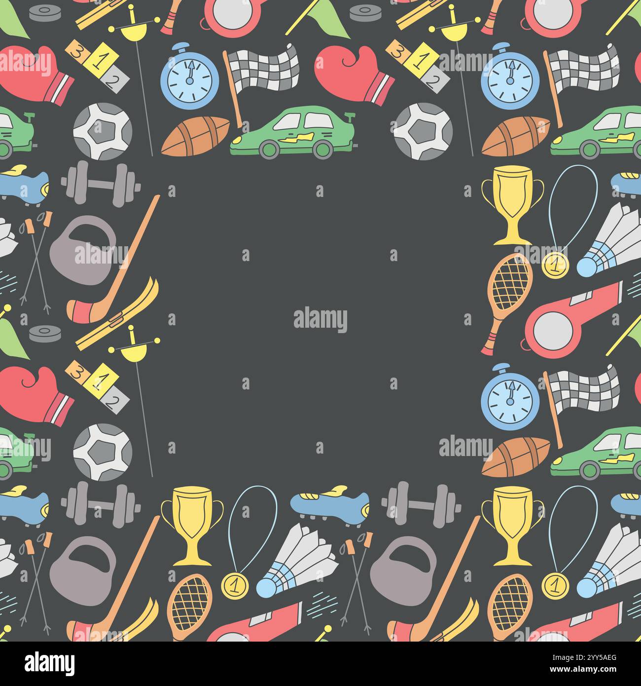 Seamless sport frame. Background with sports icons. Doodle sport ...