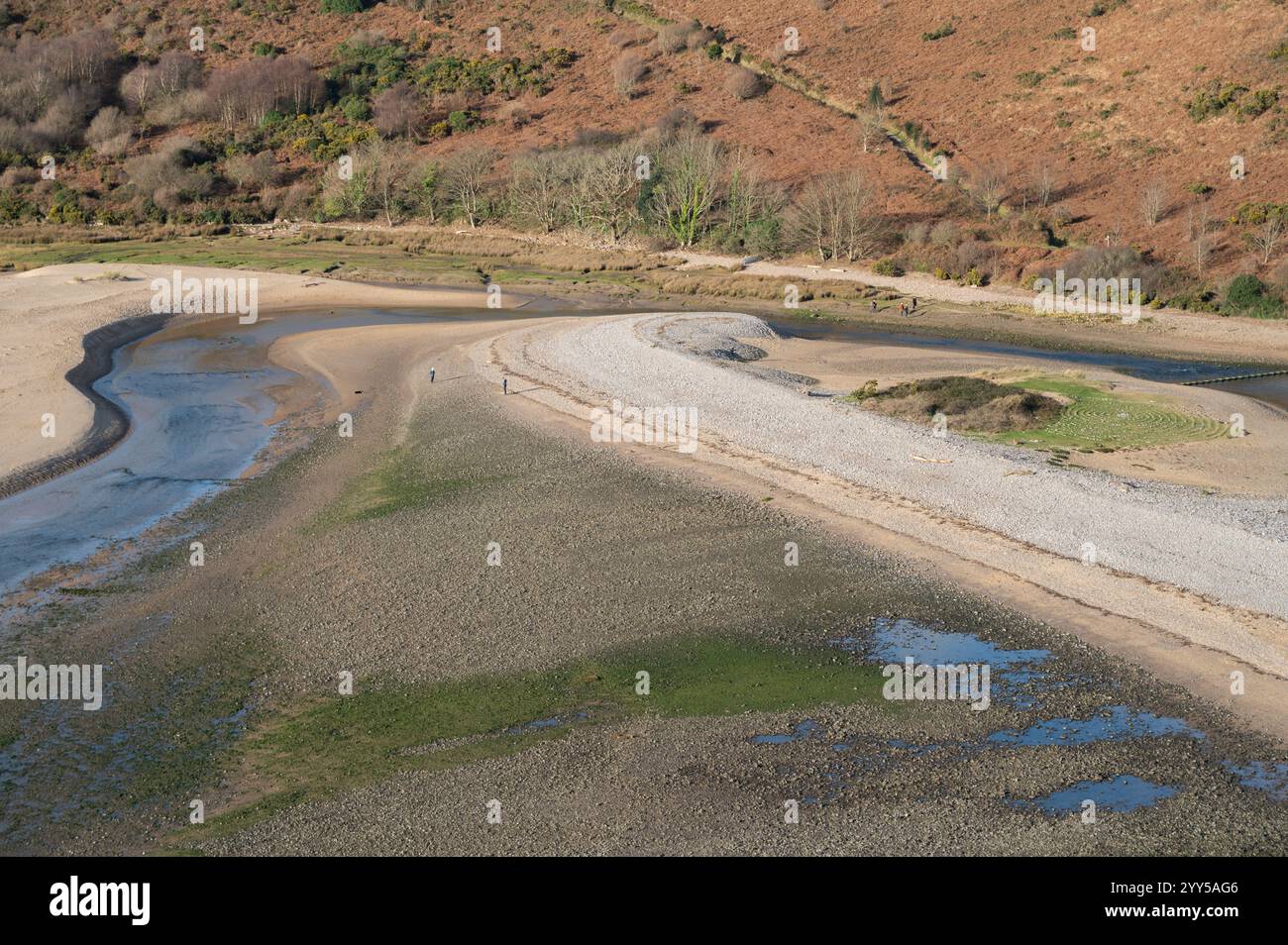 Shingle spit, Pennard Pill and Three Cliffs Bay, Gower, Wales, UK Stock ...