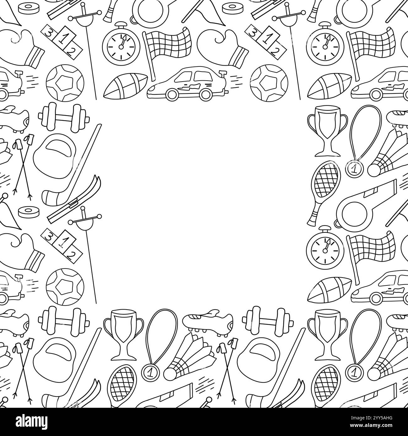 Seamless sport frame. Background with sports icons. Doodle sport ...
