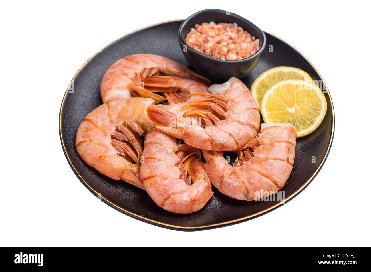 Uncooked Headless Red shrimps, raw Prawns on plate isolated on white ...