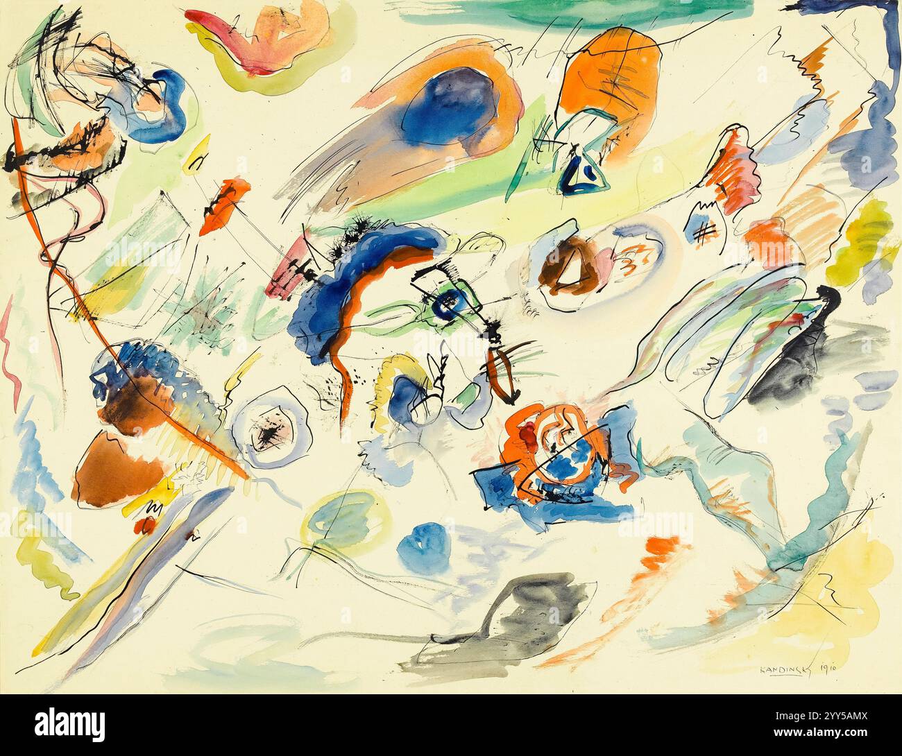 Wassily Kandinsky, Untitled abstract painting in watercolour over pen ...
