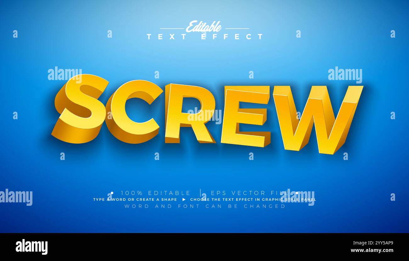 Screw 3D Text Effect Design Editable and Scalable Vector Graphic Style Effect with Shadow and ...