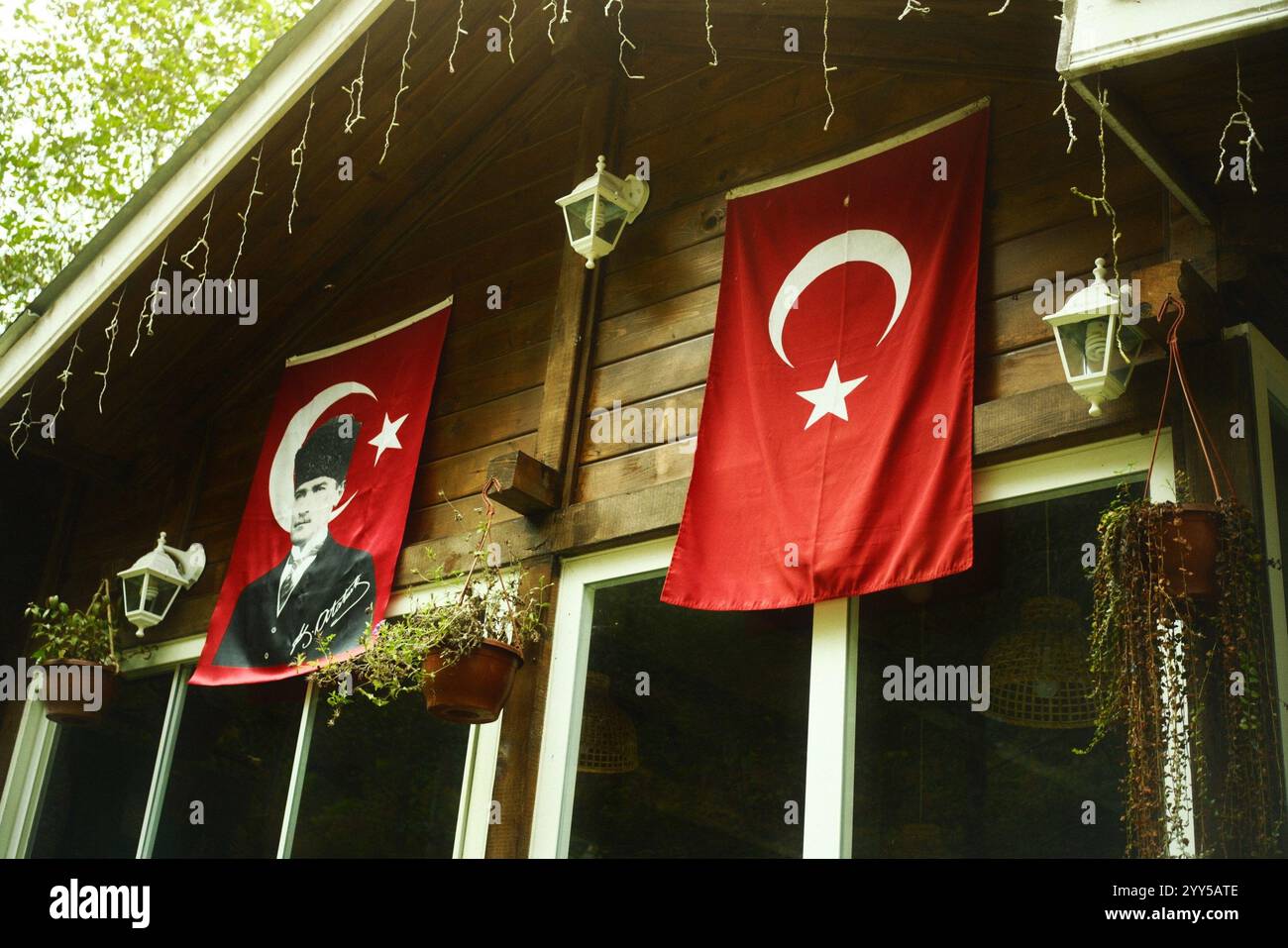 A flag of Mustafa Kemal Atatürk, the founder and reformer of the ...