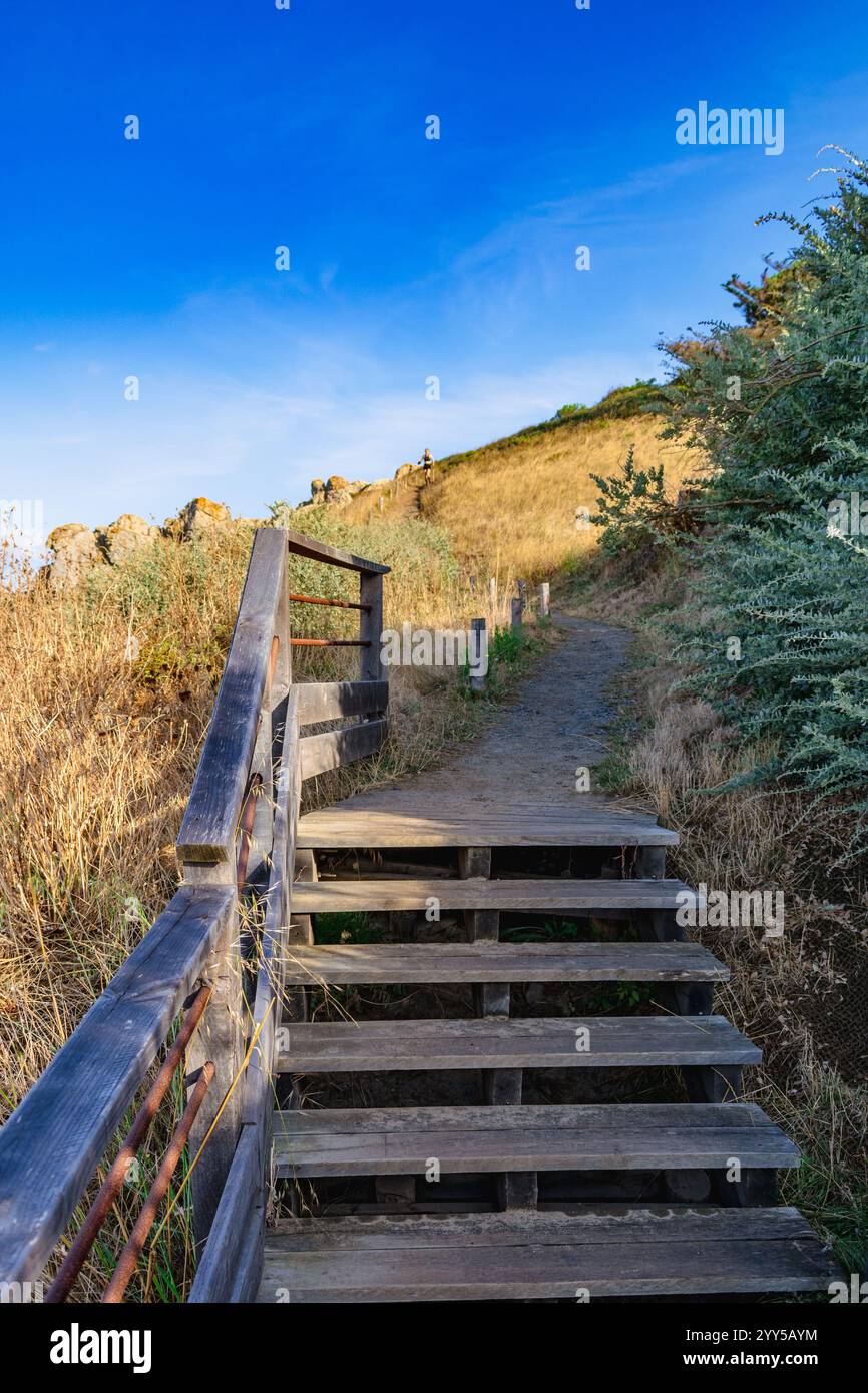 Seaside hiking trail in Brittany, sport and leisure outdoors Stock ...