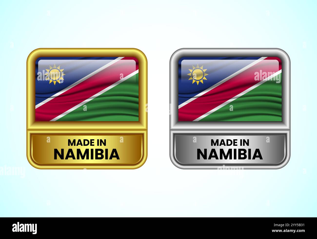 Made in Namibia label icon in gold and silver color. Flag icon set for ...
