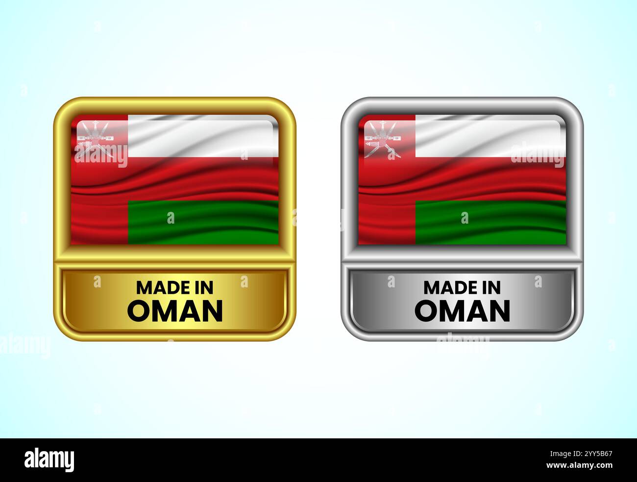 Made in Oman label icon in gold and silver color. Flag icon set for ...