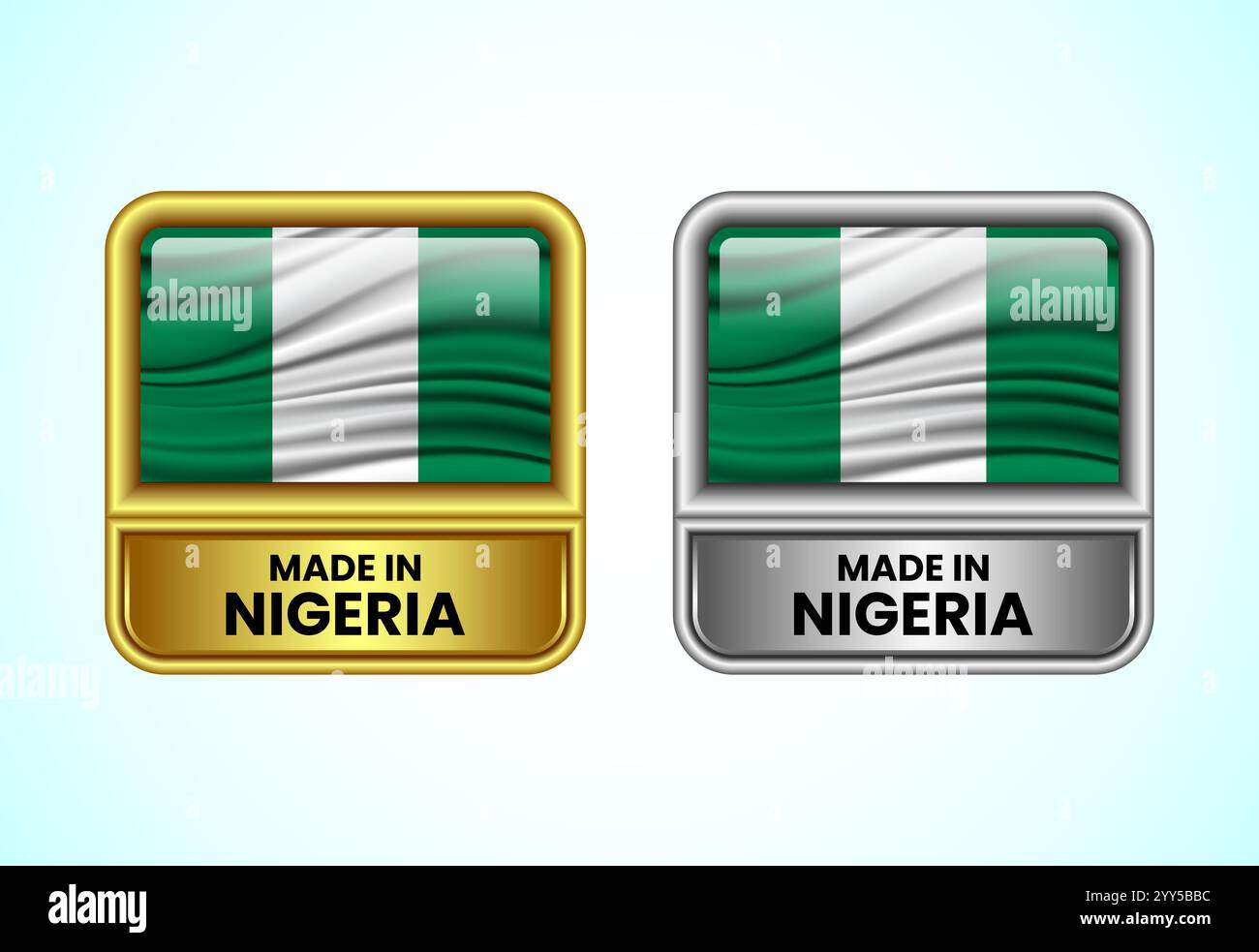 Made in Nigeria label icon in gold and silver color. Flag icon set for ...