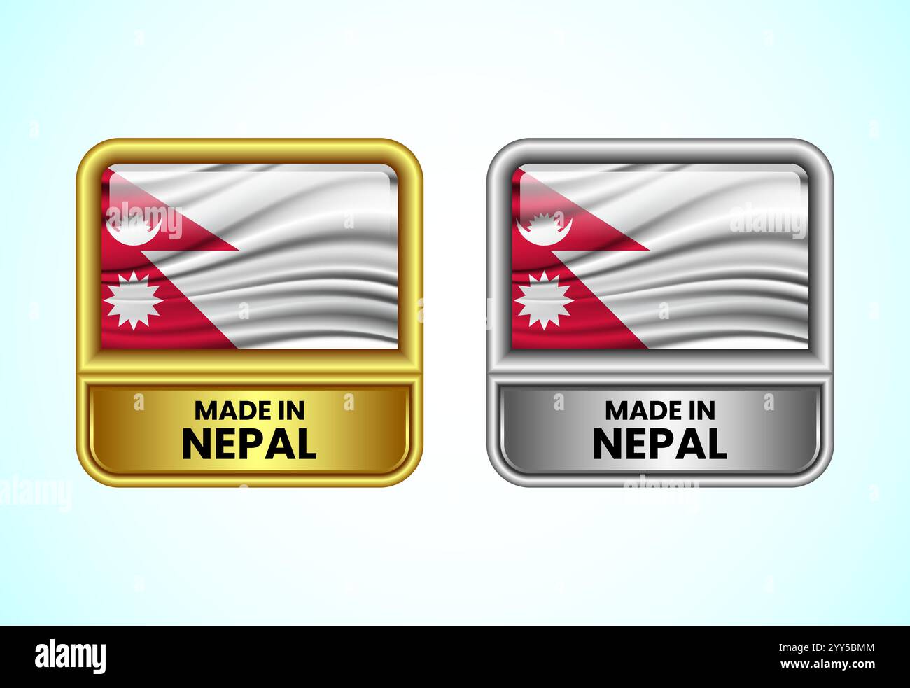 Made in Nepal label icon in gold and silver color. Flag icon set for ...