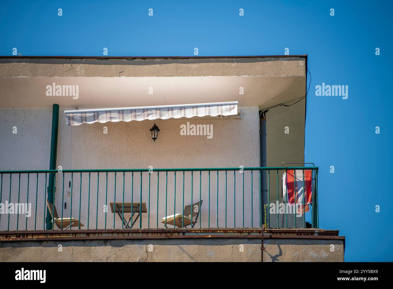 Old Vintage balcony or terrace in a multi story residential building ...