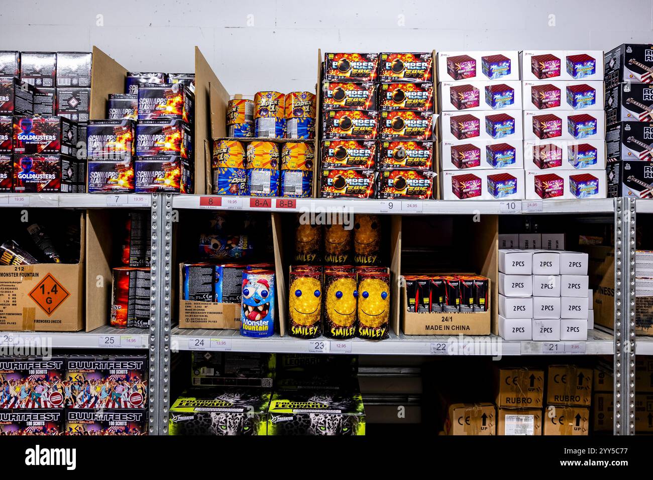 AMSTERDAM - Stored fireworks in a warehouse of a fireworks store ...