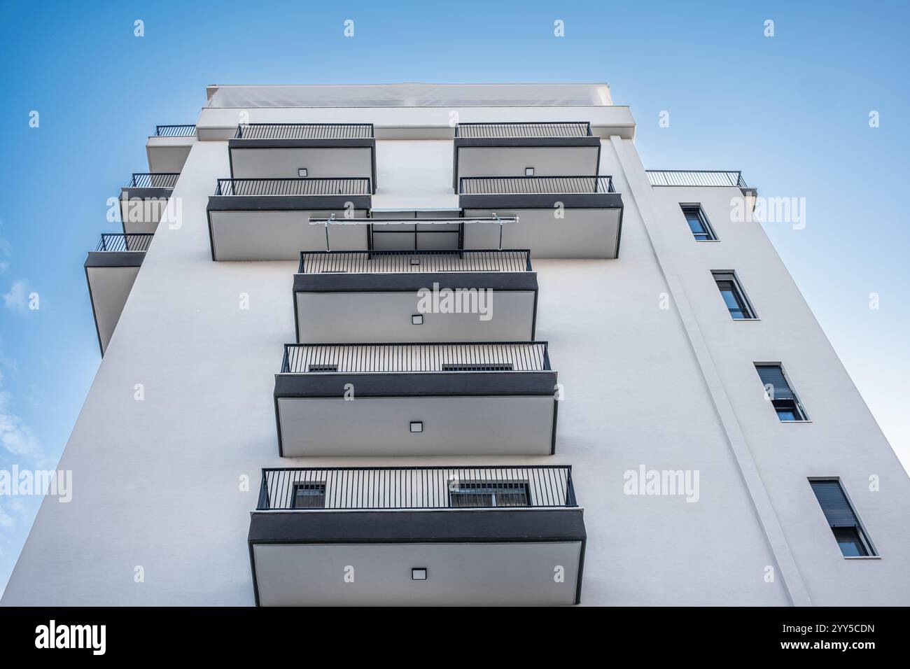 Modern residential flat apartment building exterior. Fragment of New ...