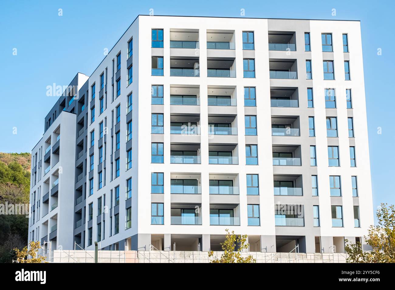 Modern residential flat apartment building exterior. Fragment of New ...