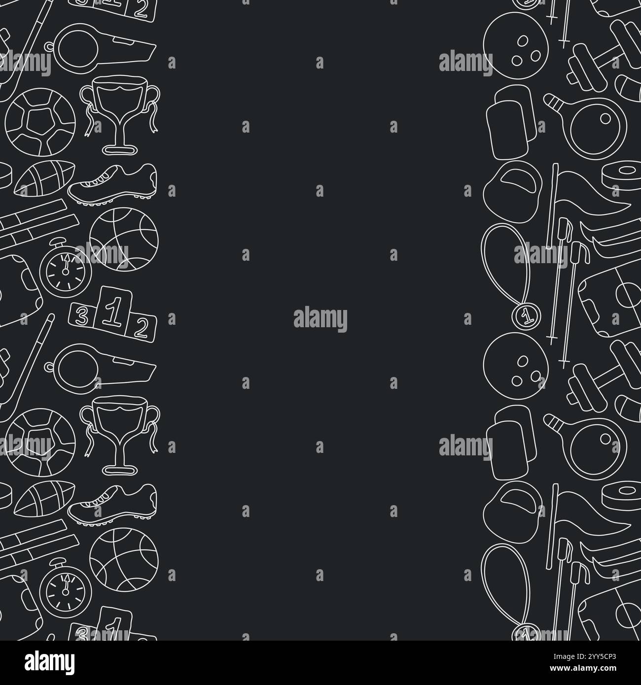 Seamless sport frame. Background with sports icons. Hand drawn sport ...