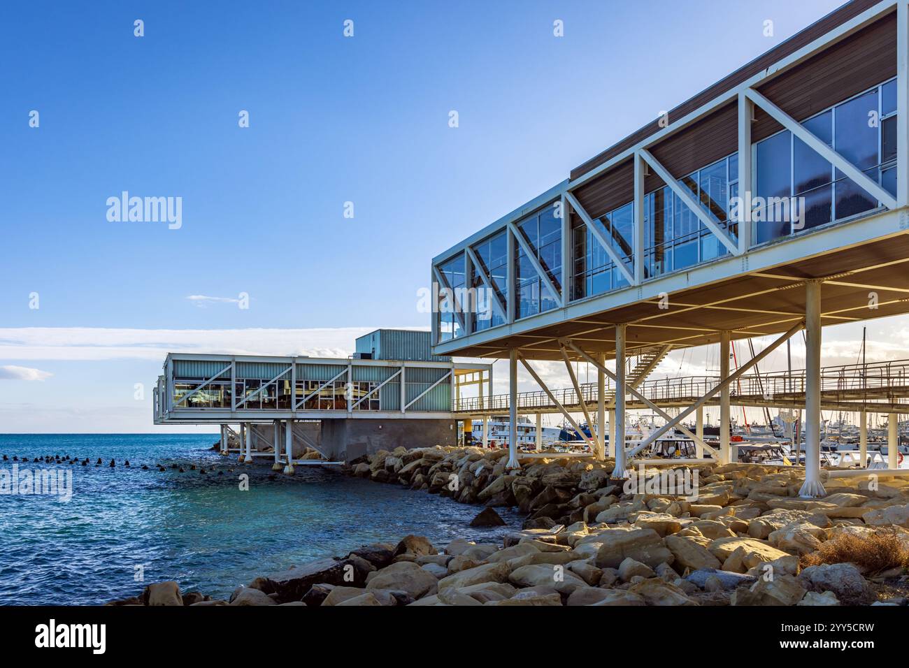 Seafront architecture housing restaurants and cafes at the Old Port of ...