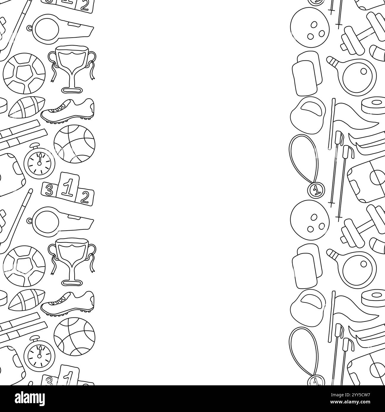 Seamless sport frame. Background with sports icons. Hand drawn sport ...