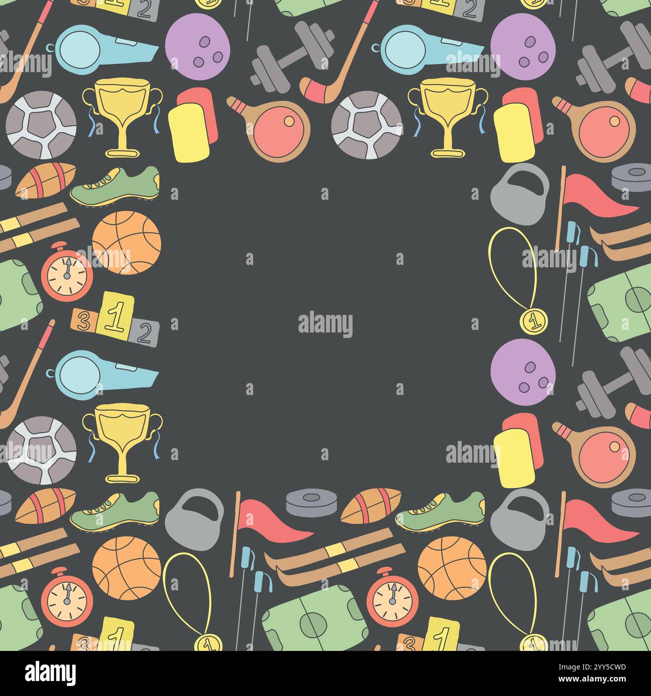 Seamless sport frame. Background with sports icons. Hand drawn sport ...