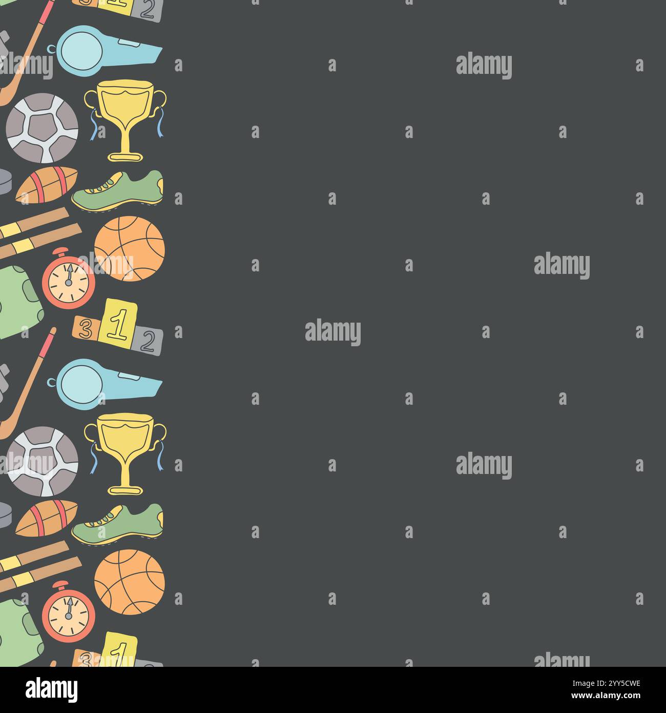 Seamless sport frame. Background with sports icons. Hand drawn sport ...