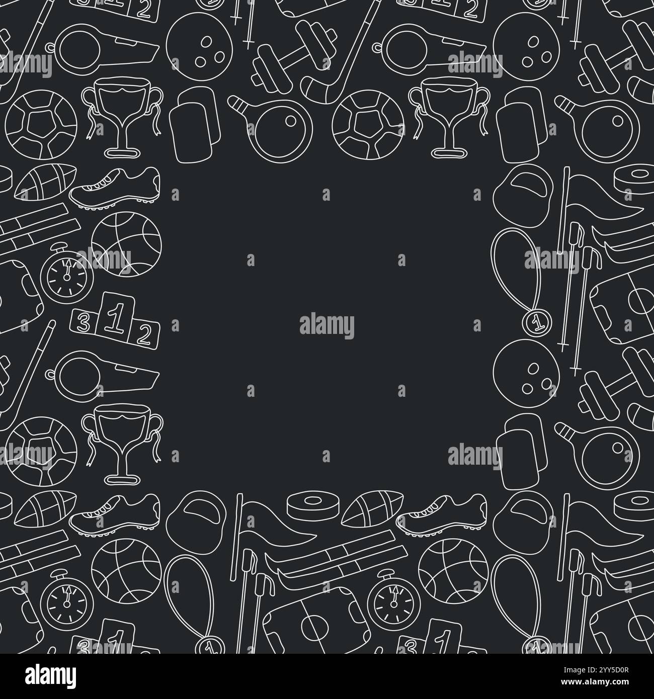 Seamless sport frame. Background with sports icons. Hand drawn sport ...