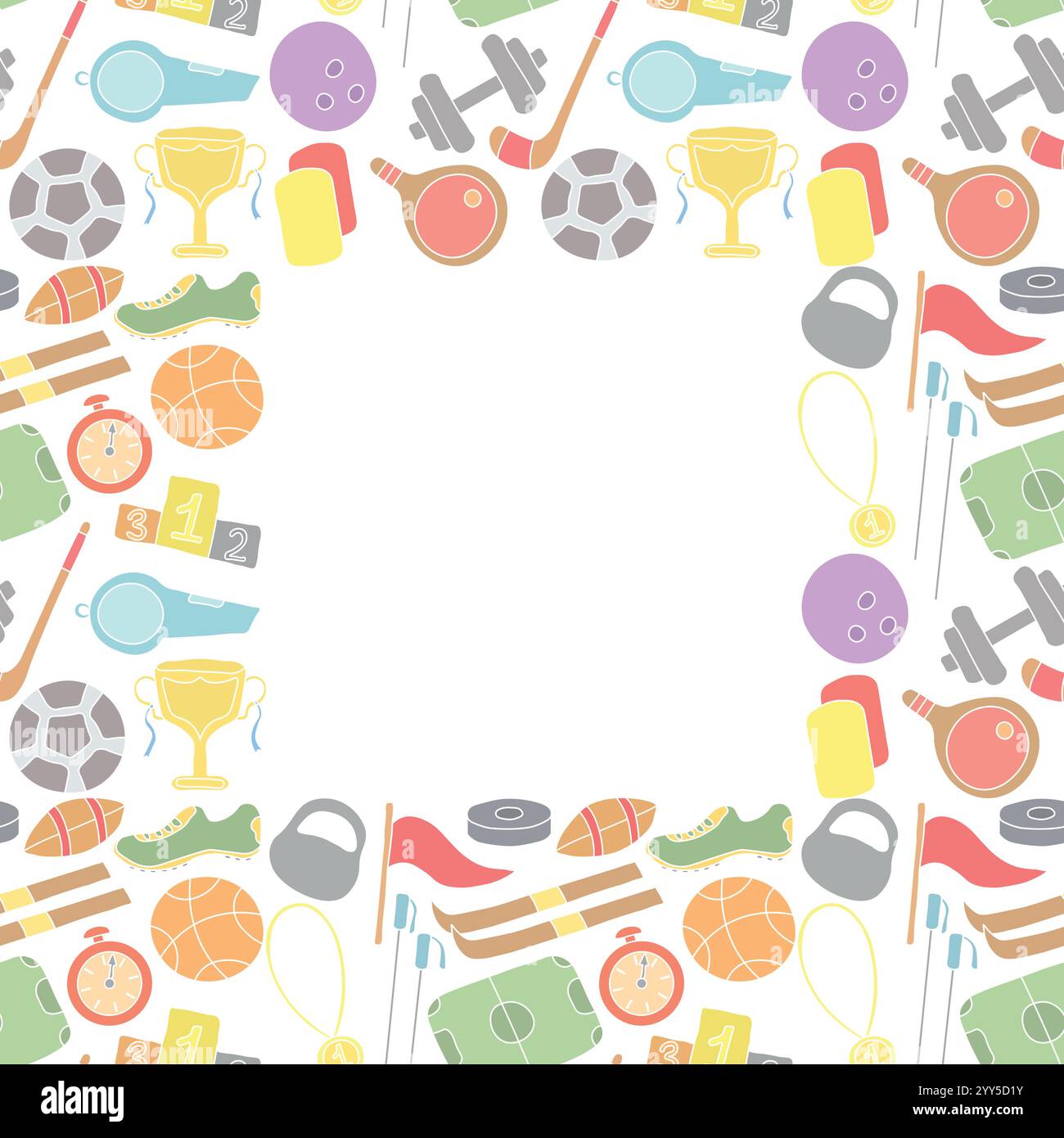 Seamless sport frame. Background with sports icons. Hand drawn sport ...