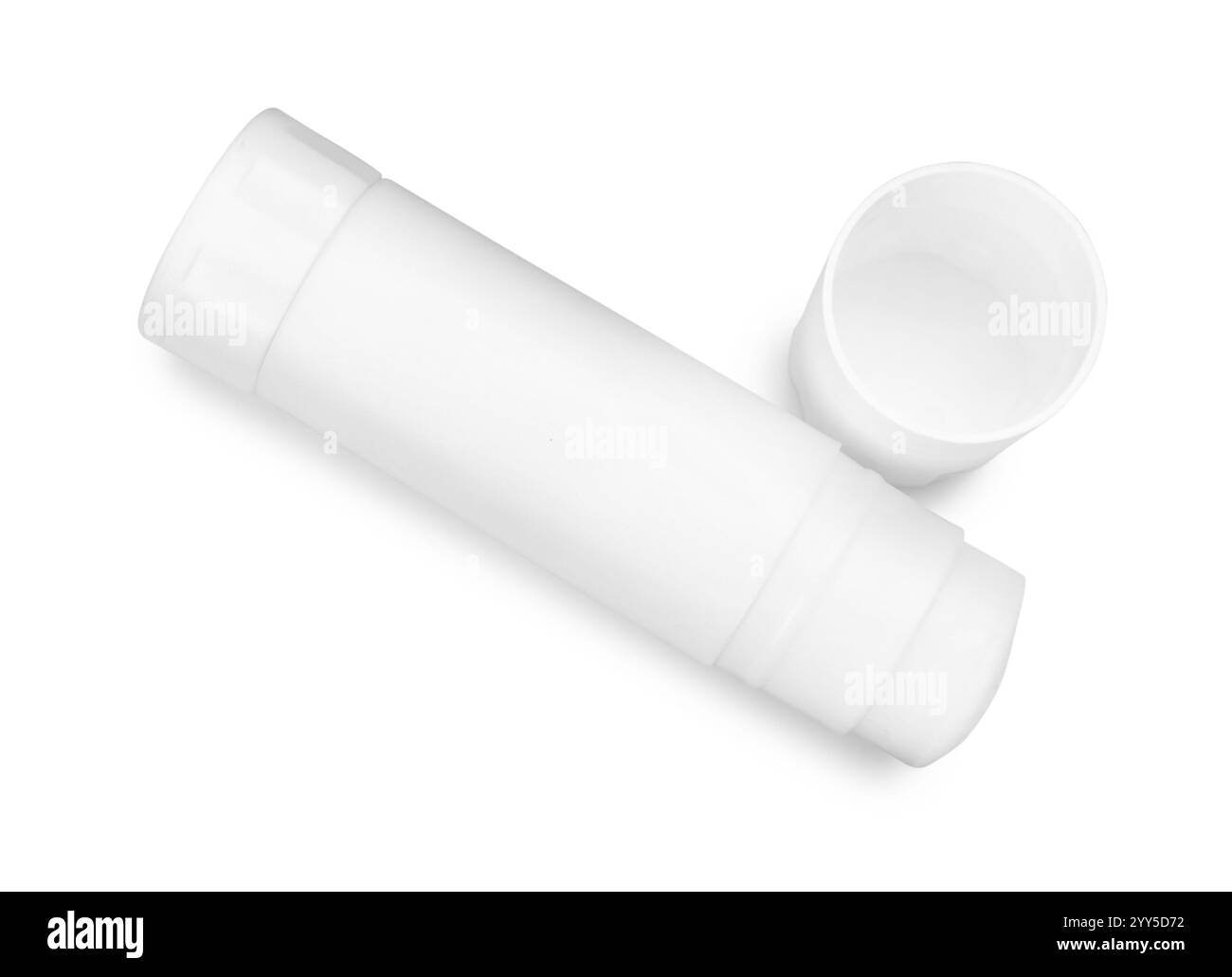 One glue stick and cap isolated on white, top view Stock Photo - Alamy