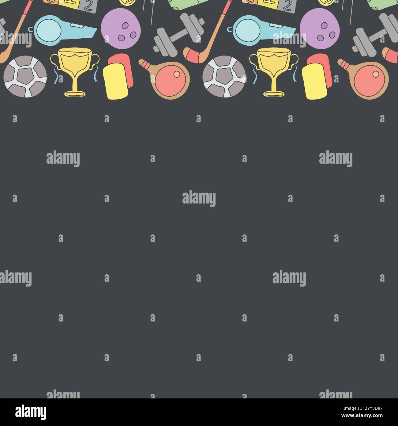 Seamless sport frame. Background with sports icons. Hand drawn sport ...