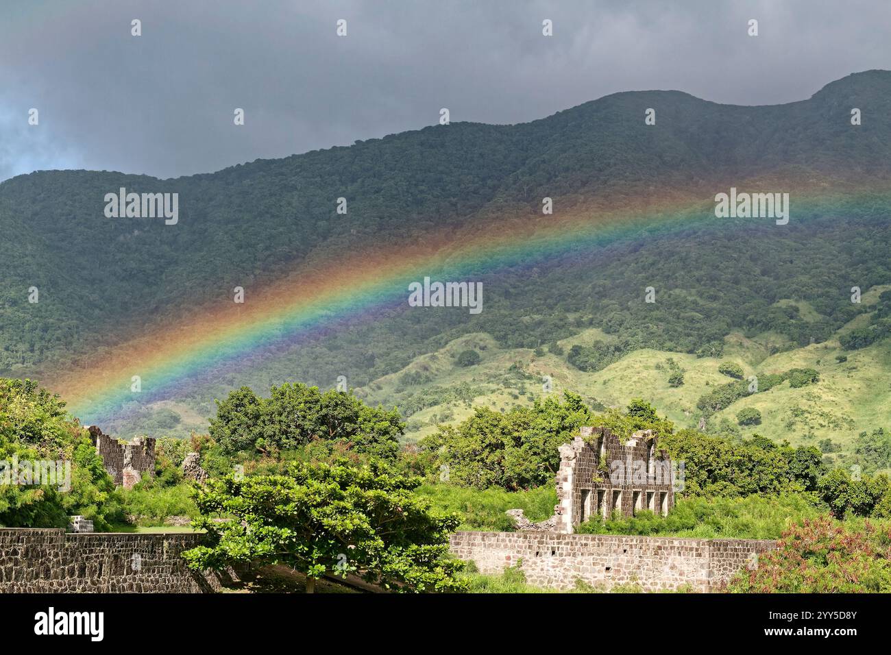 rainbow, Brimstone Hill Fortress National Park, stone ruins, UNESCO ...