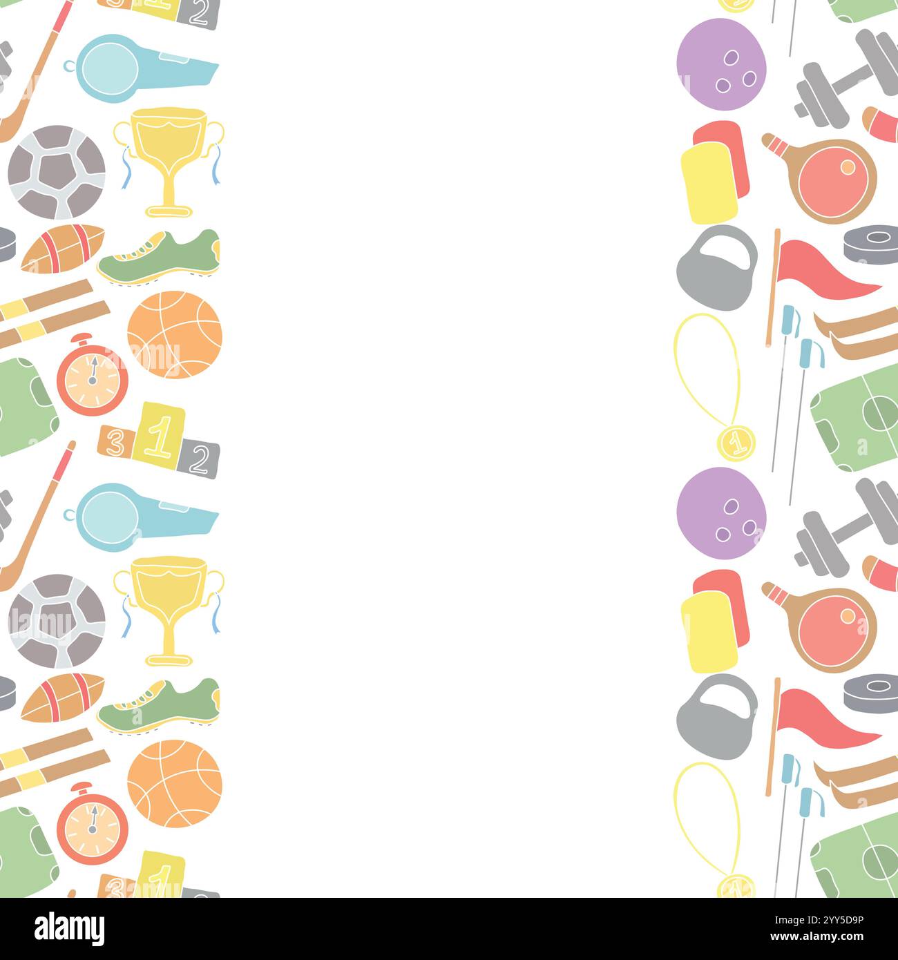 Seamless sport frame. Background with sports icons. Hand drawn sport ...