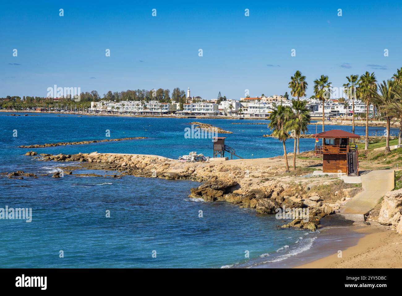 View towards Kato Paphos waterfront from SODAP Beach, Paphos, Cyprus ...