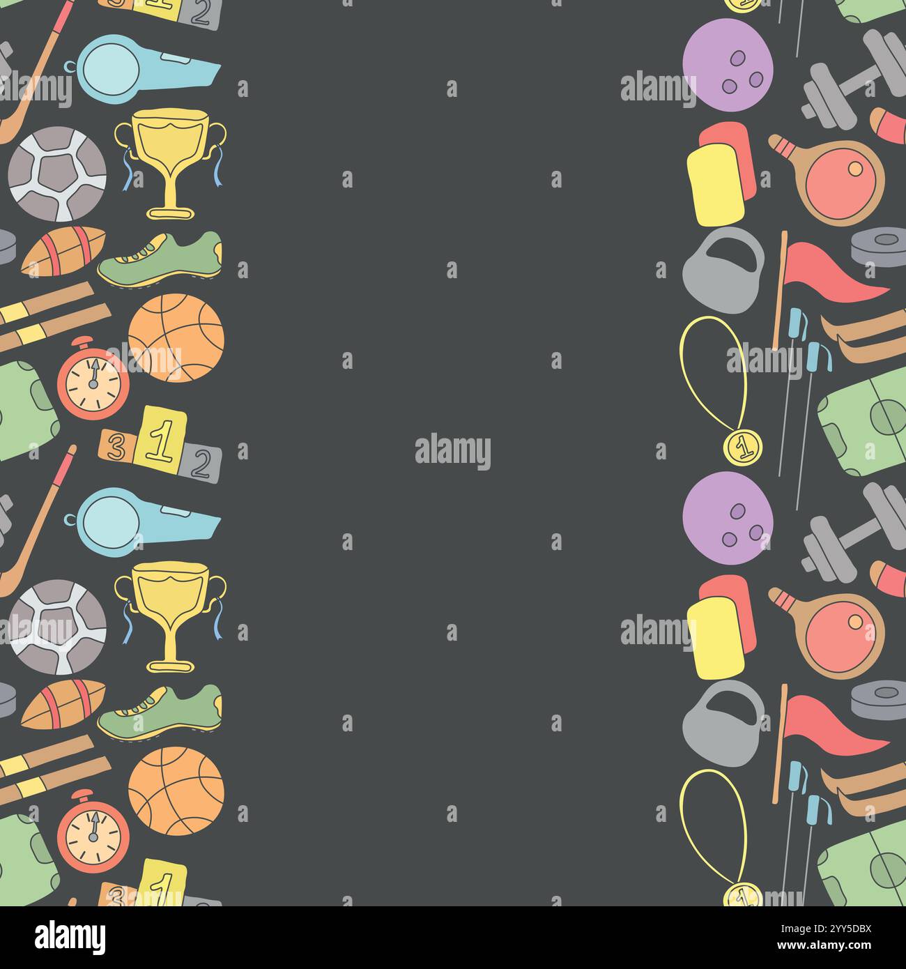 Seamless sport frame. Background with sports icons. Hand drawn sport ...