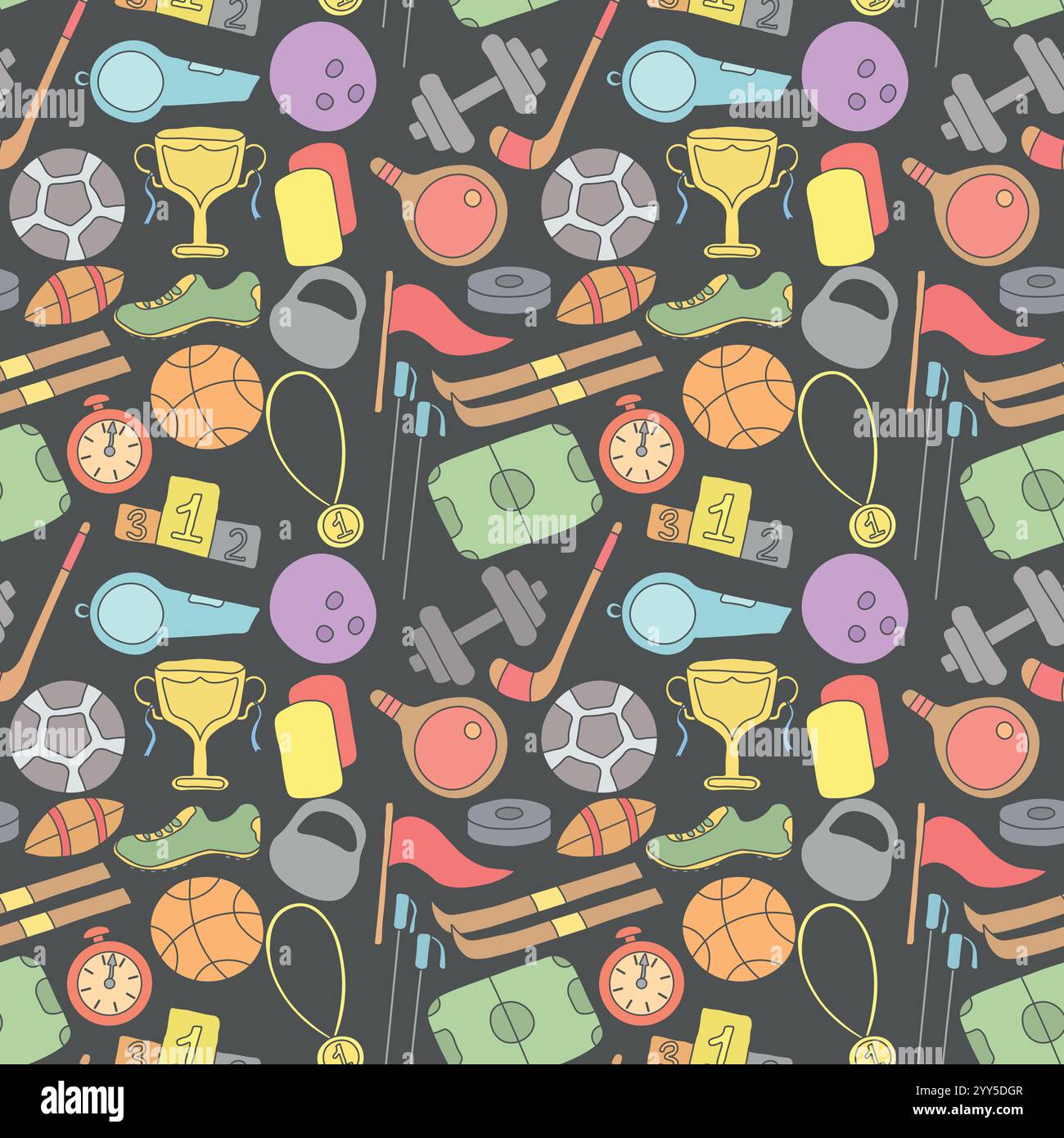 Seamless sport pattern. Background with hand drawn sports icons Stock ...