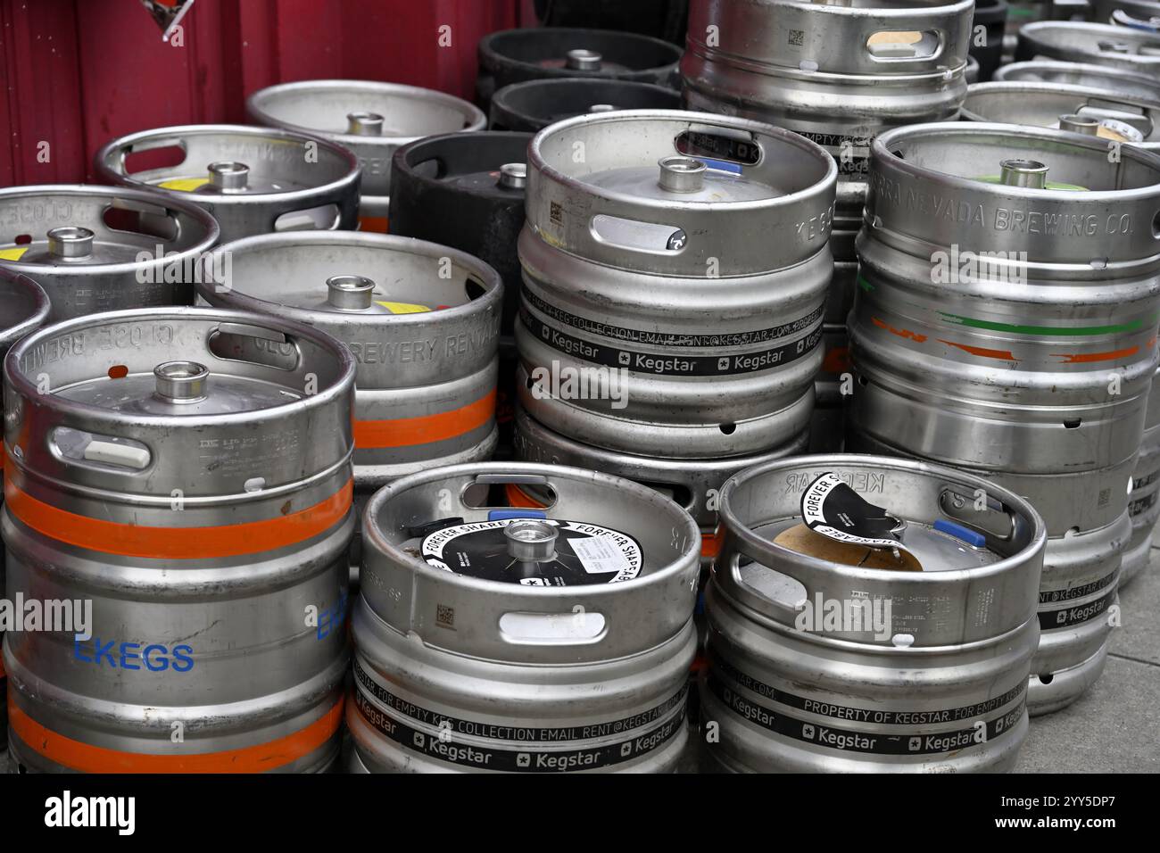 Metal beer barrels Stock Photo - Alamy