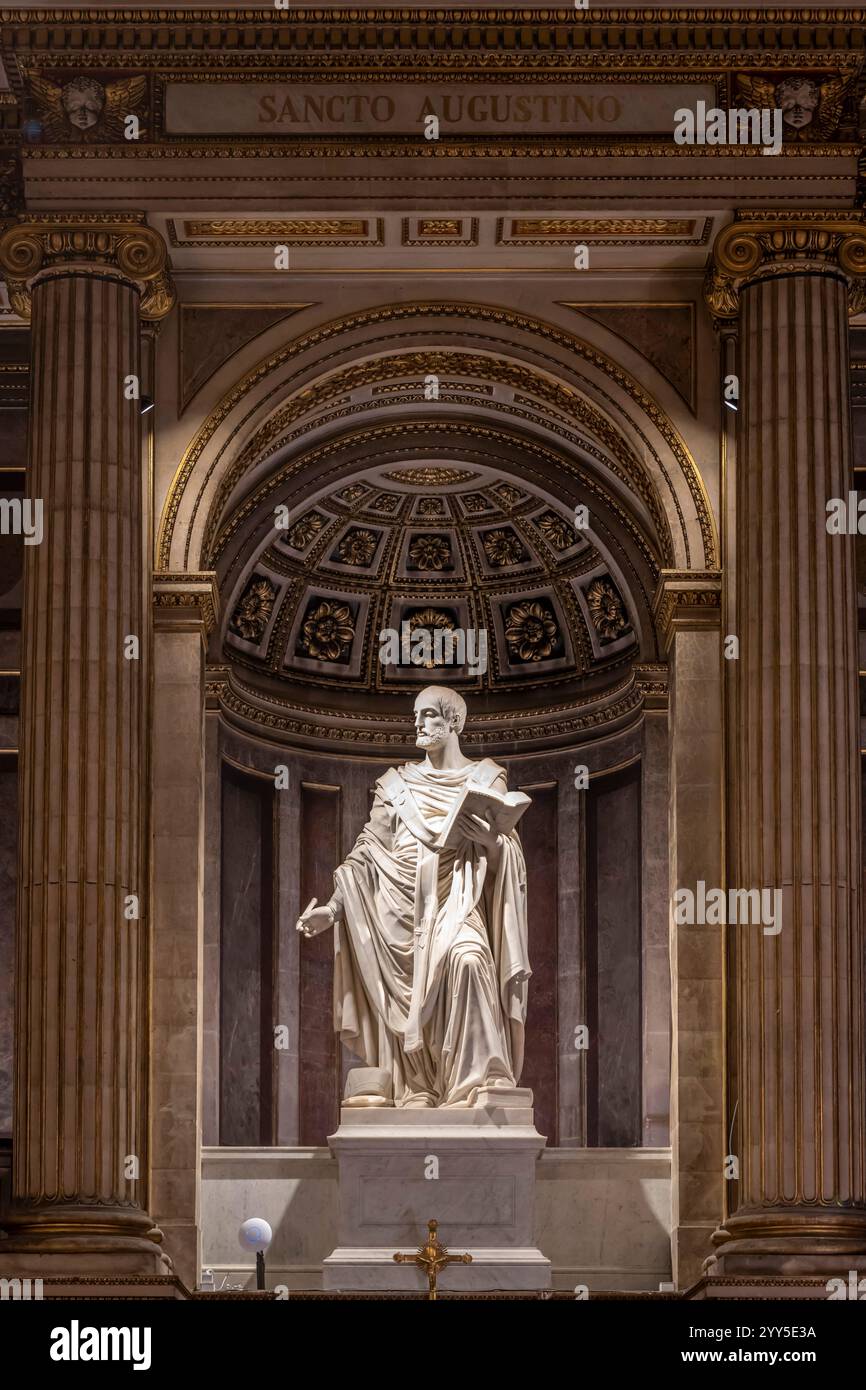 Paris, France - 12 18 2024: View detail of Saint Augustus statue inside ...