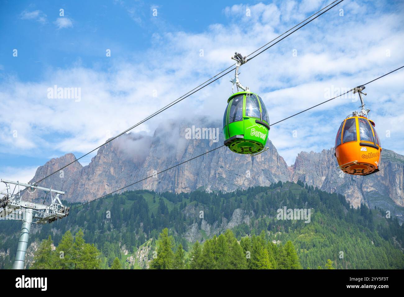 Dolomites, Italy---July 27, 2024: the cable car of Colfosco hanging in ...