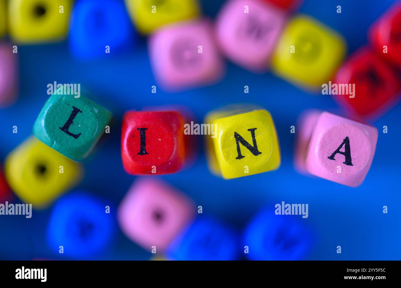 Leipzig, Germany. 27th Nov, 2024. Toy cubes make up the first name Lina ...